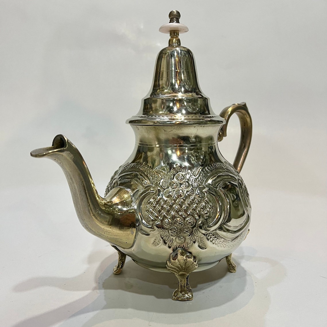 Vintage Moroccan Teapot Handmade Silver Plated Alpaca Engraved Moroccan ...