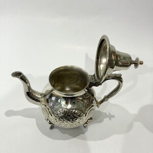 Vintage Moroccan Teapot Handmade Silver Plated Alpaca Engraved Moroccan ...