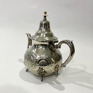 Vintage Moroccan Teapot Handmade Silver Plated Alpaca Engraved Moroccan ...