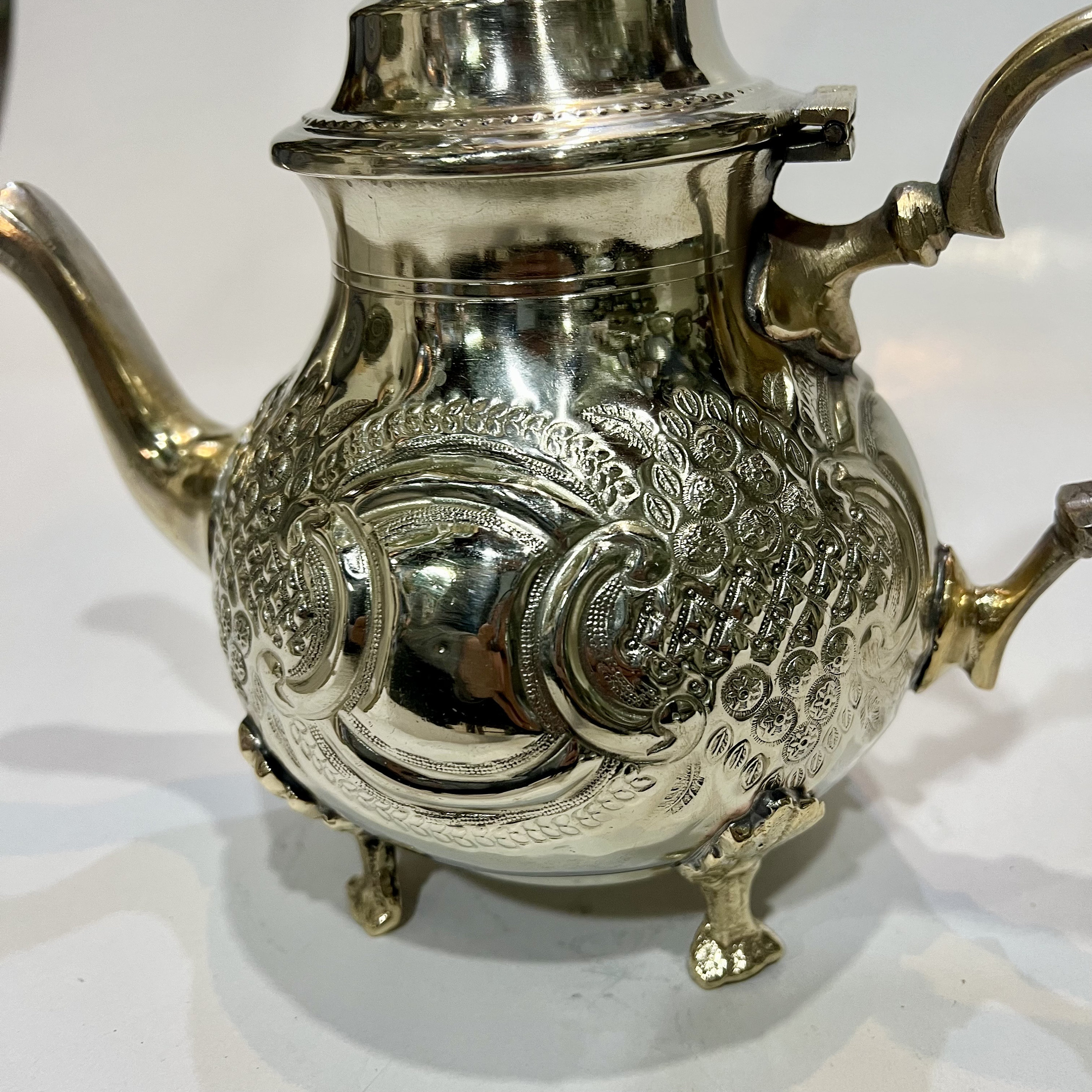 Vintage Moroccan Teapot Handmade Silver Plated Alpaca Engraved Moroccan ...