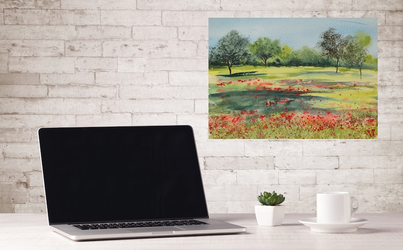 Art Print on Paper of Original Watercolor, "darom Adom"-red Anenomes in ...