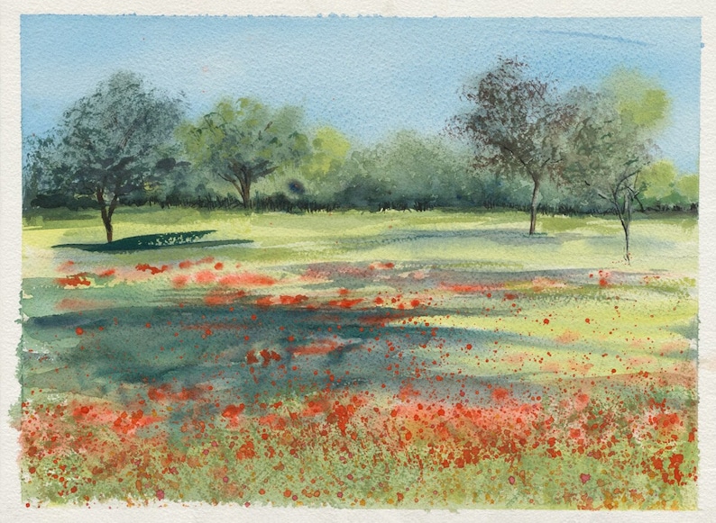 Art Print on Paper of Original Watercolor, "darom Adom"-red Anenomes in ...