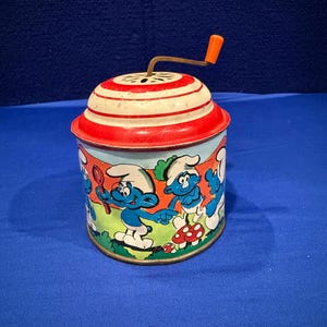Vintage 1960-70’s Tin Litho Wind-up Smurf Music Box Music Made in ...