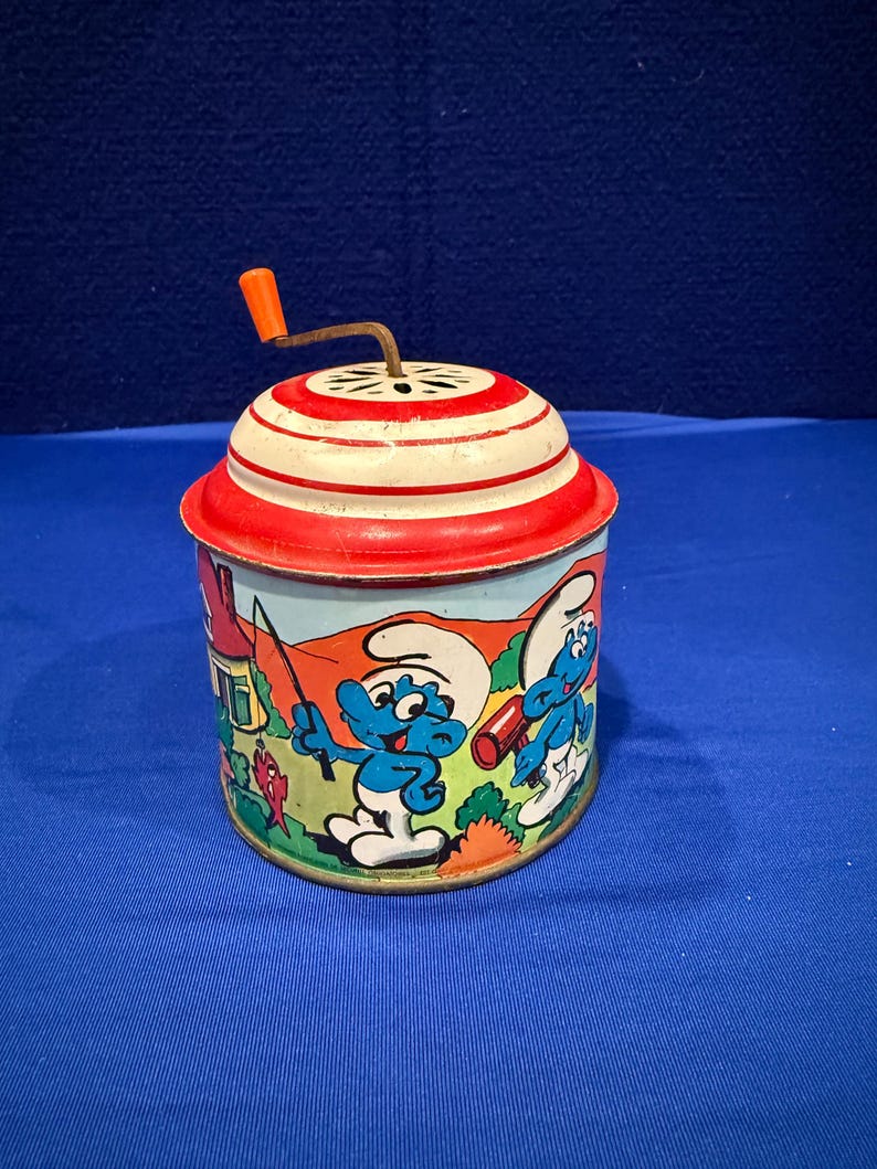 Vintage 1960-70’s Tin Litho Wind-up Smurf Music Box Music Made in ...