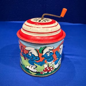Vintage 1960-70’s Tin Litho Wind-up Smurf Music Box Music Made in ...