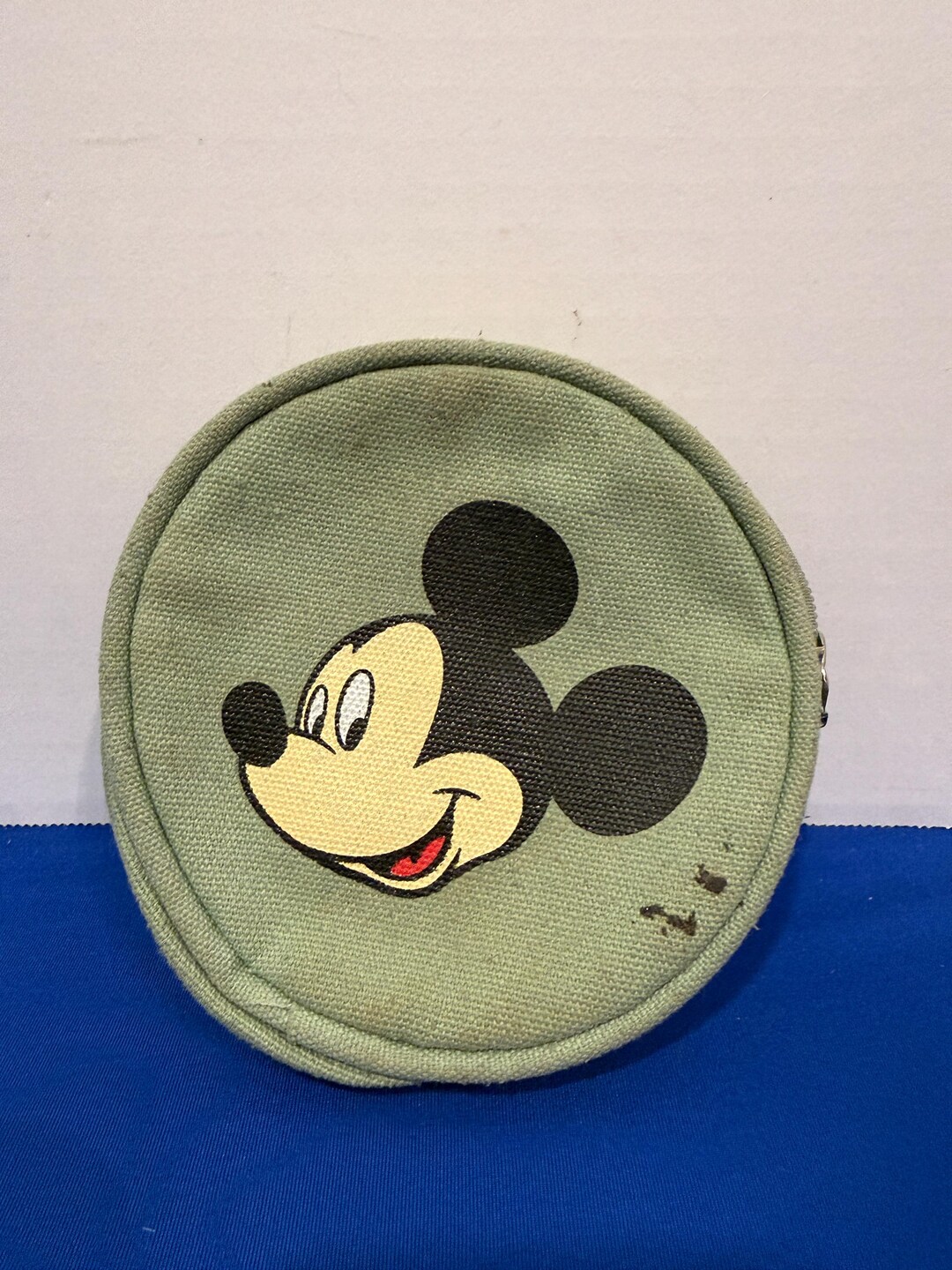 Vintage Disney Mickey Mouse Coin Purse Round Canvas Green Zip Pouch ...