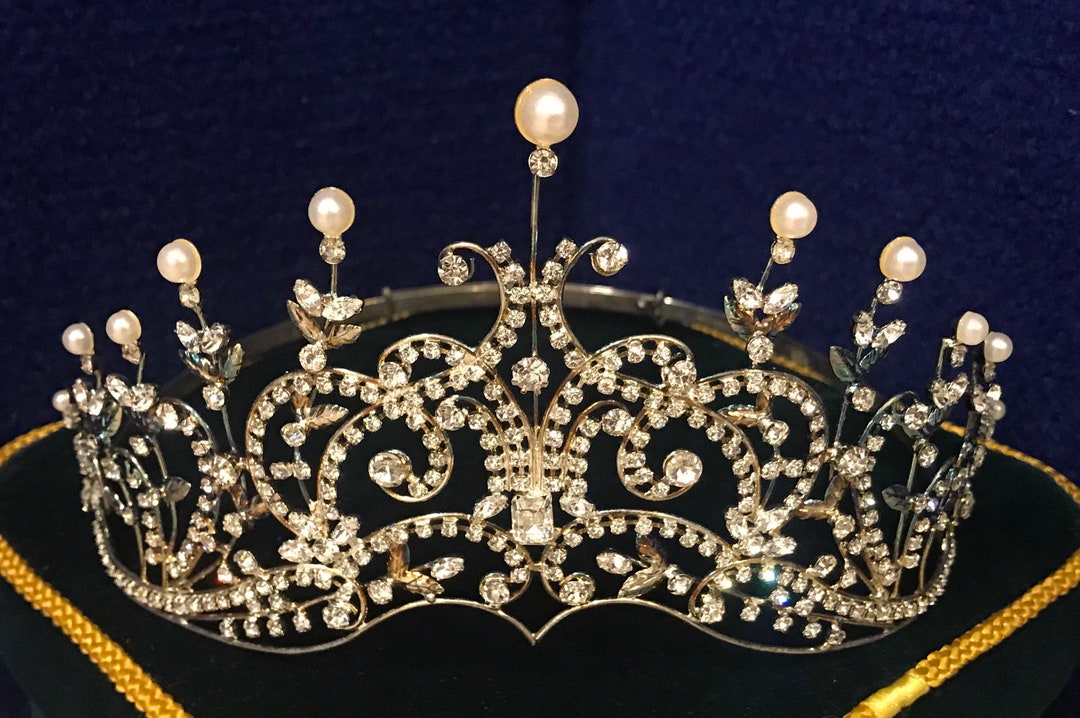 Gold Rhinestone Tiara: Vintage Art Nouveau Pearl Crown - Etsy