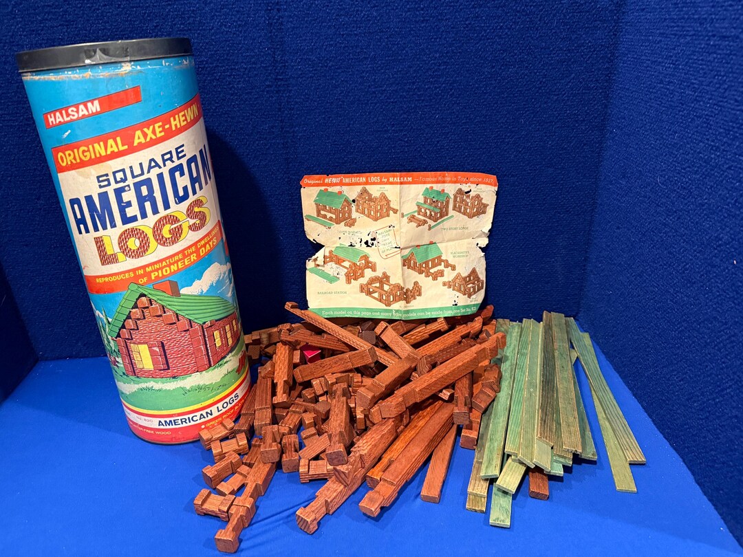 Vintage 1950’s Halsam Square American Log Set 143 Wood Pieces (missing ...