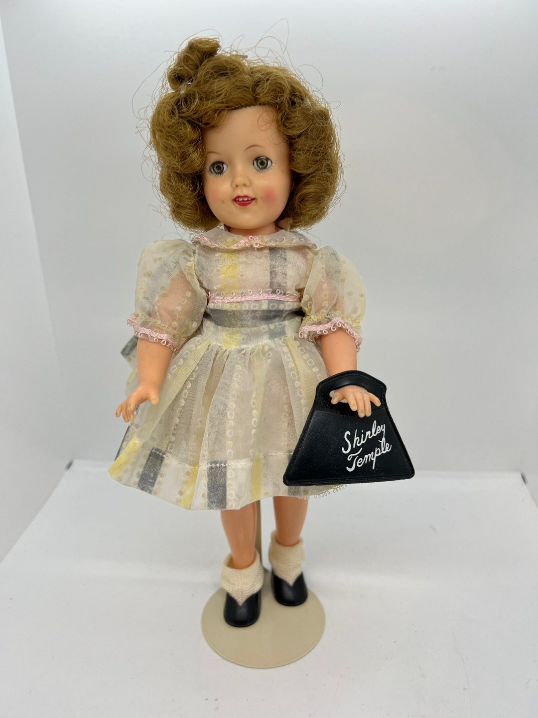 1950’s Shirley Temple 12” Vintage Doll in Original Dress on Stand, by ...