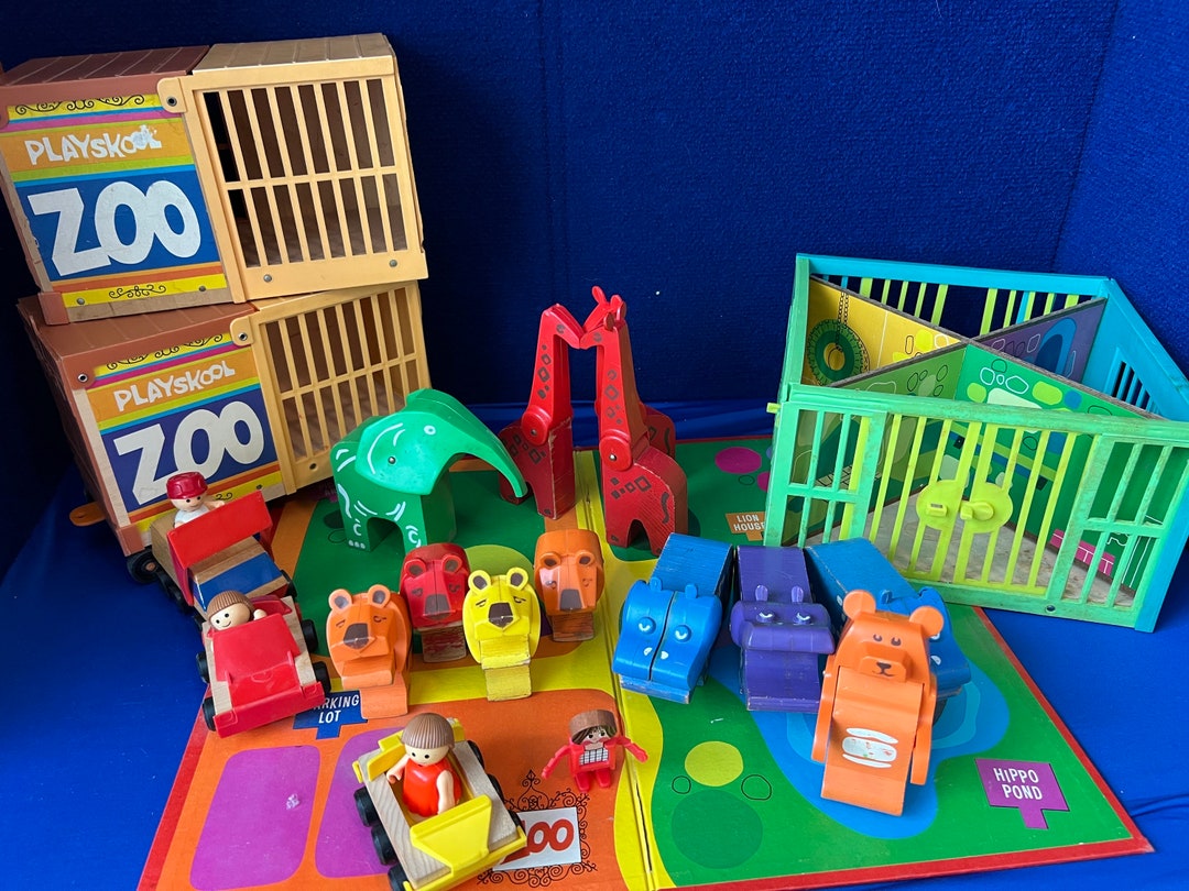 Vintage Playskool Lock-up Zoo With Animals, Vehicles & People, 1971 - Etsy