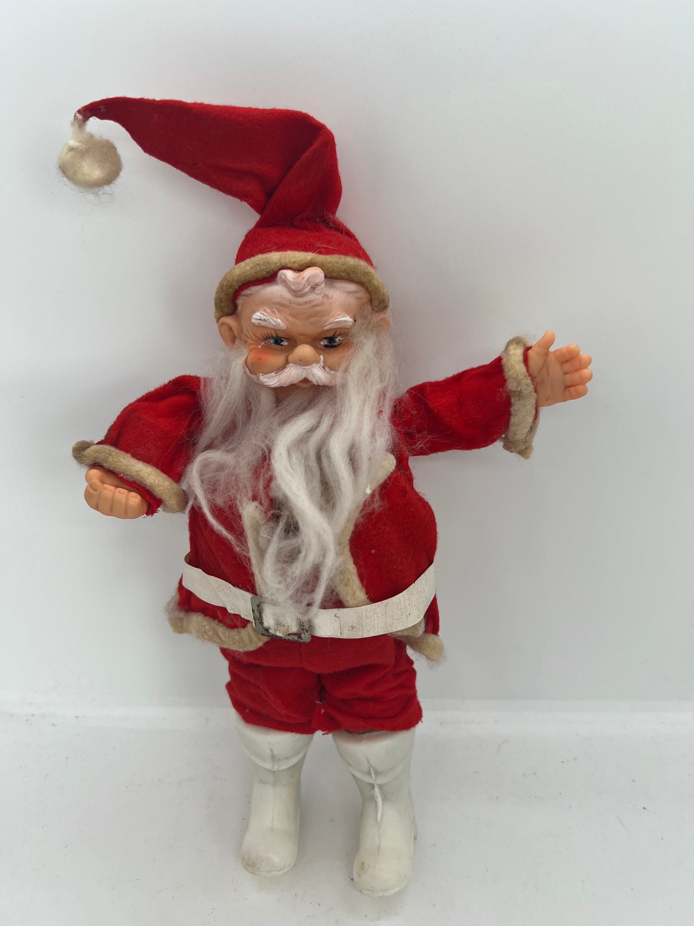 Antique Poseable Straw Stuffed Santa, Japan Plastic Boots Rubber Face ...