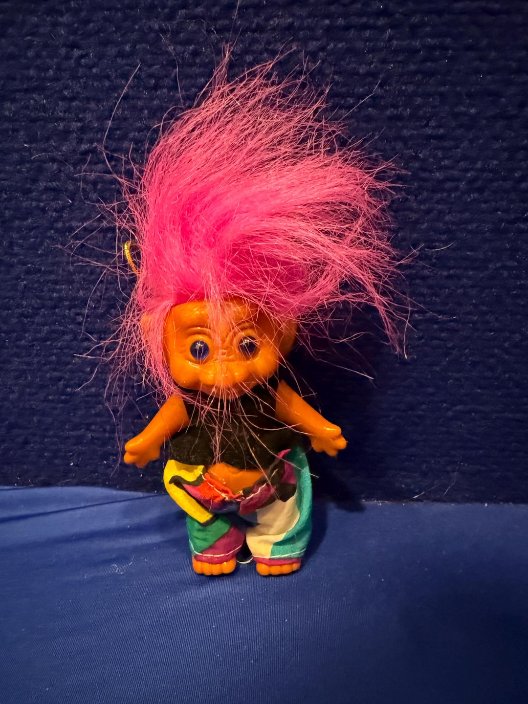 Vintage 4” Troll Doll With Gold Thread Ornament Hanger and Vibrant ...