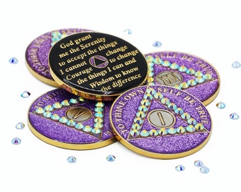 1 2 3 4 or 5 Year AA Medallion Cosmic Purple Glitter - Etsy