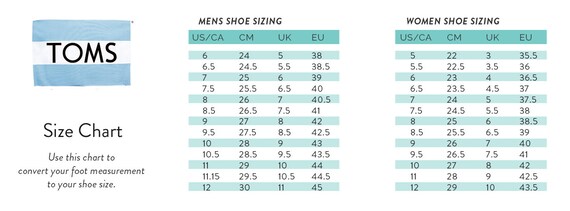 Toms size chart store