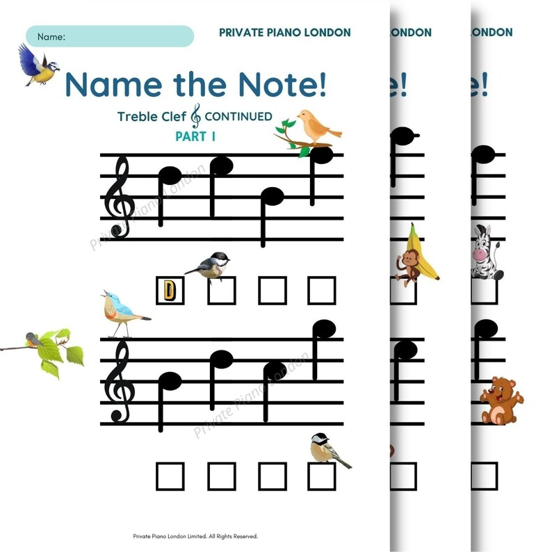 Music Theory for Children - Name the Note! Treble Clef CONTINUED (5 ...