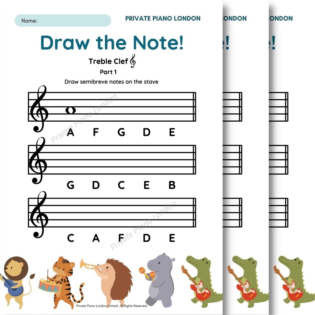 Music Theory for Children - Draw the Note! Treble Clef (4 Worksheets ...