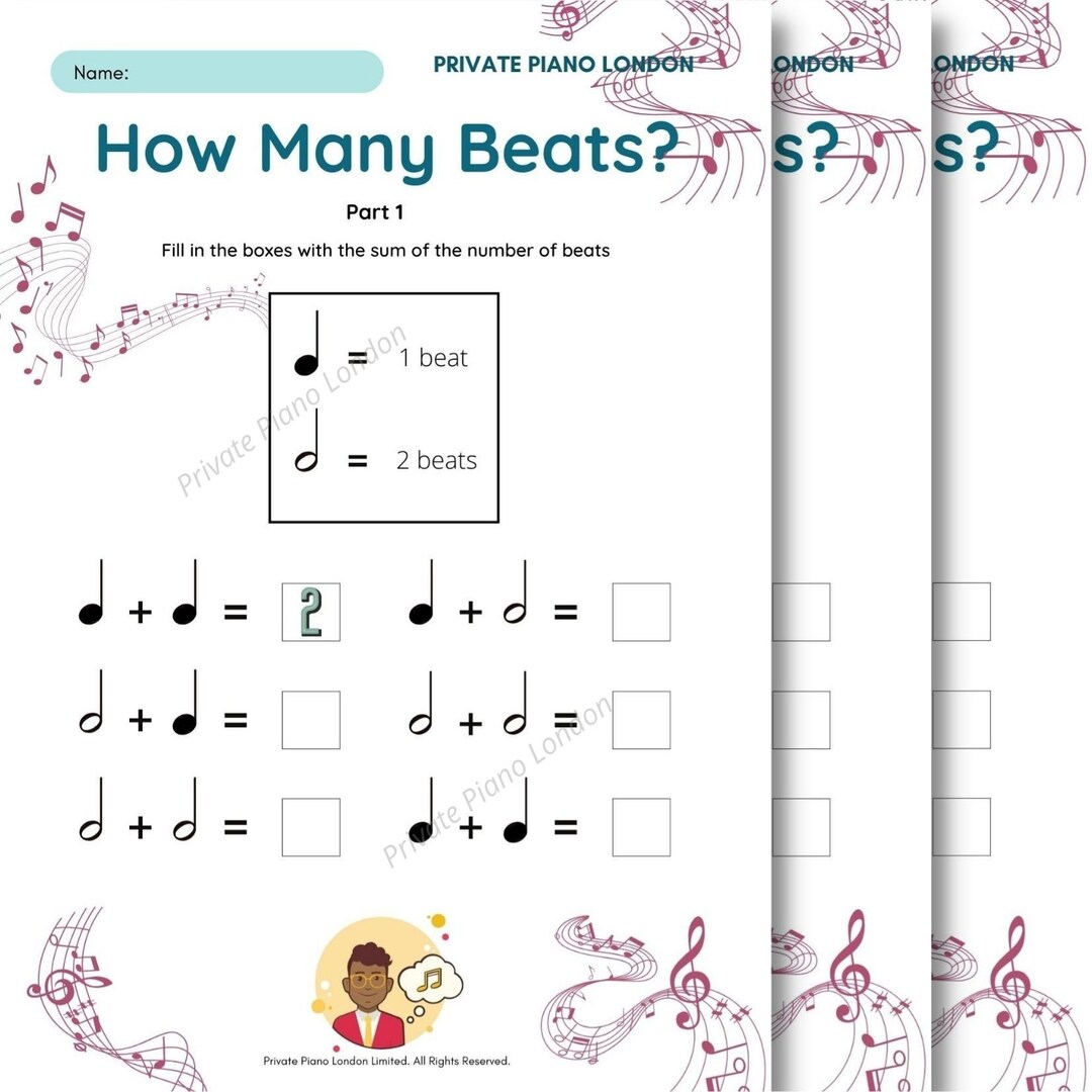 Music Theory for Children - How Many Beats? (3 Worksheets) - Etsy