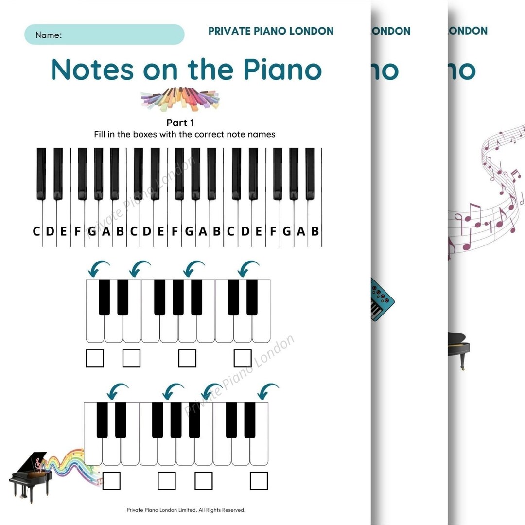 Music Theory for Children - Notes on the Piano (4 Worksheets) - Etsy