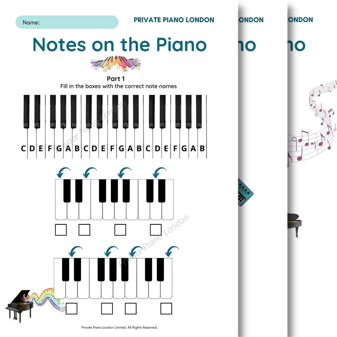 Music Theory for Children - Notes on the Piano (4 Worksheets) - Etsy