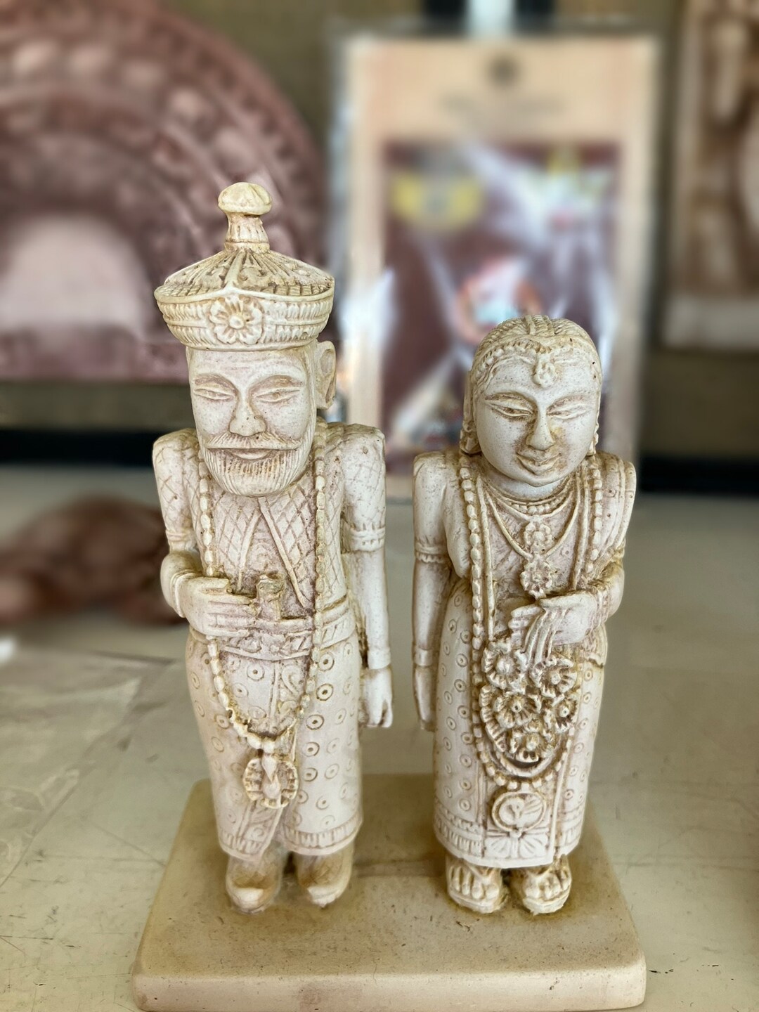 Sri Lankan King & Queen New Statue Stone Made Small Size Traditional ...