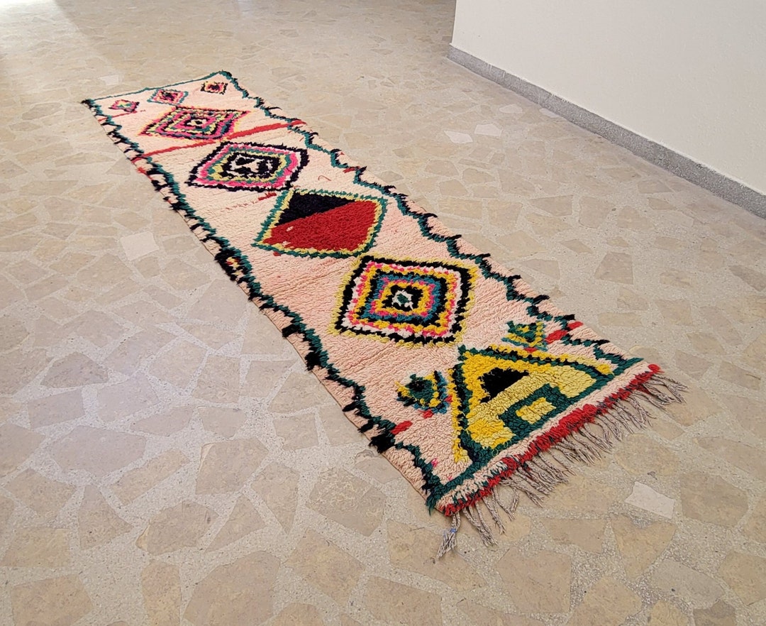 Vintage Berber Runner Rug: Colorful Moroccan Wool Rug (2'7'' X 9'8 ...