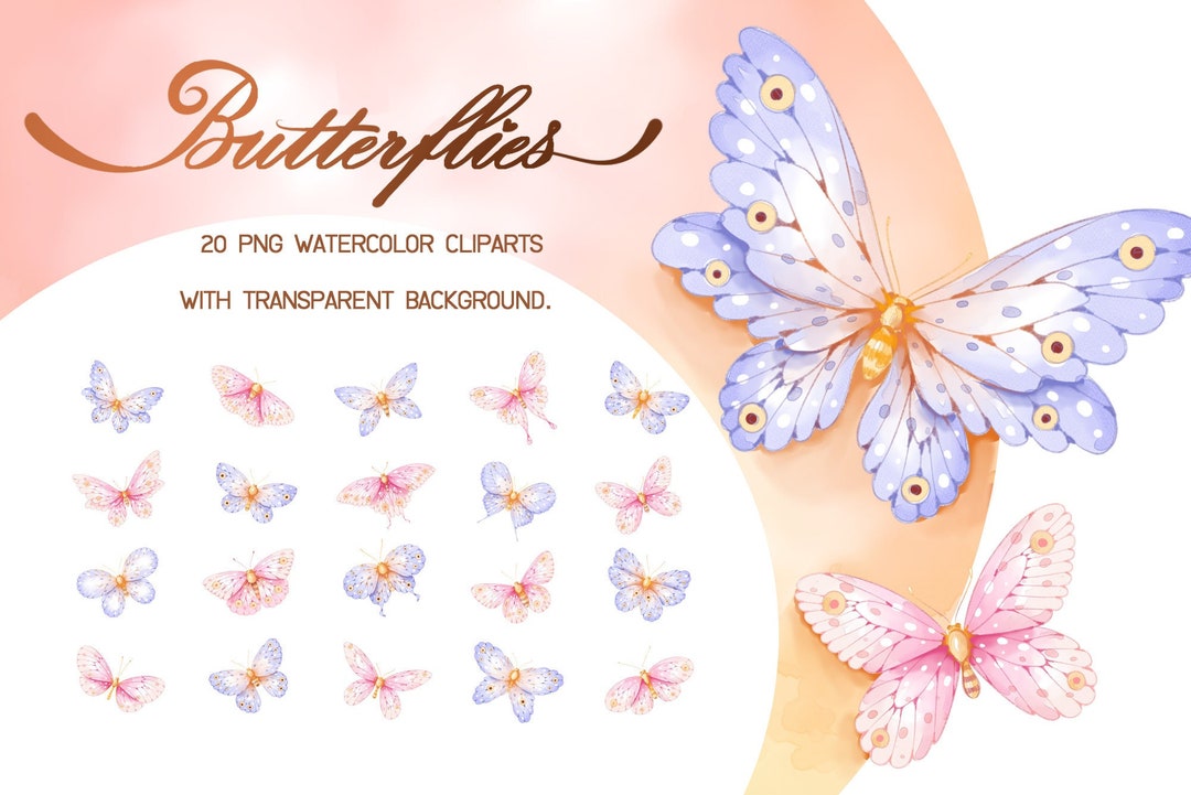 Watercolor Blue Butterfly Clipart, Digital Painting Pink Butterflies ...