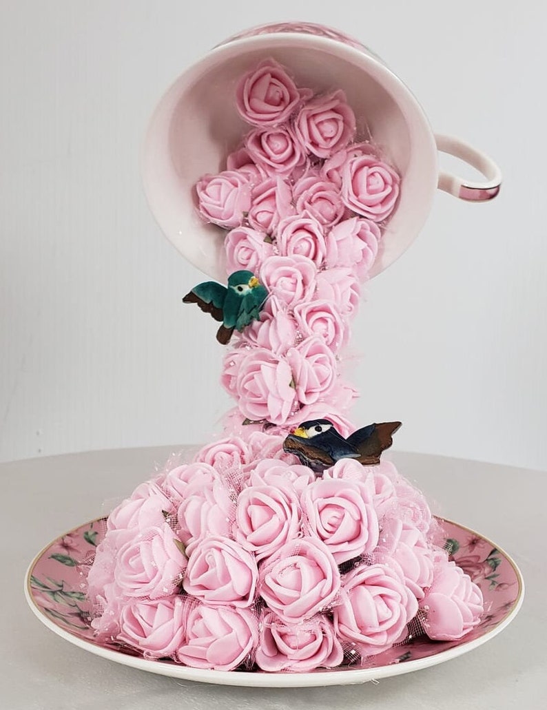 Floating Teacup Waterfall Pouring Foam Flowers Gift Home Décor Tea ...