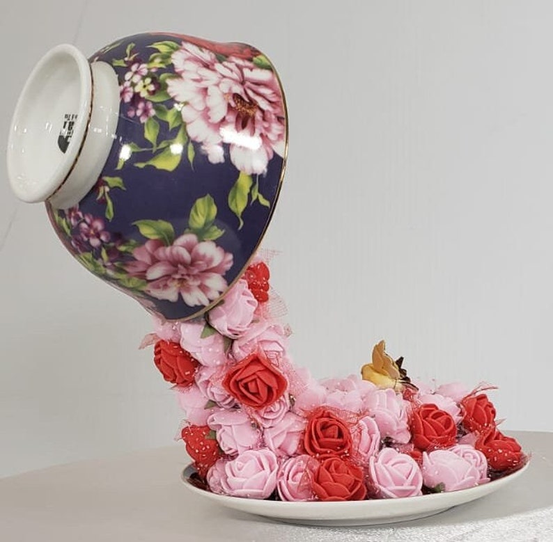 Floating Teacup Waterfall Pouring Foam Flowers Gift Home Décor Tea ...