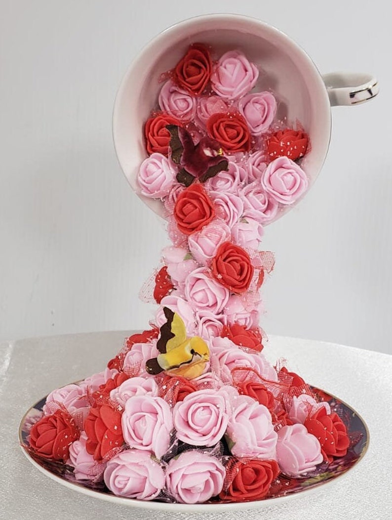 Floating Teacup Waterfall Pouring Foam Flowers Gift Home Décor Tea ...