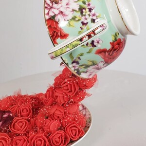 Floating Teacup Waterfall Pouring Foam Flowers Gift Home Décor Tea ...