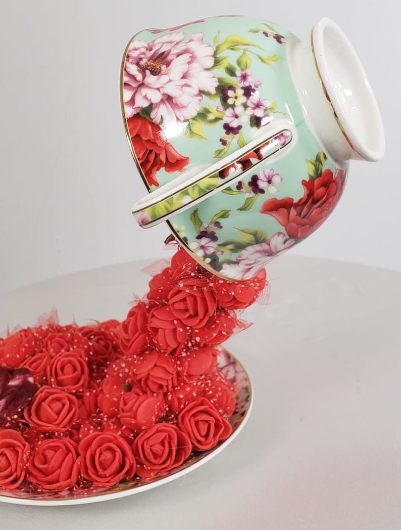 Floating Teacup Waterfall Pouring Foam Flowers Gift Home Décor Tea ...