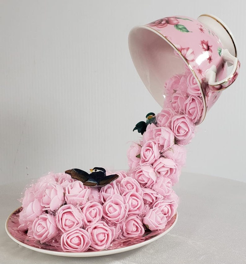 Floating Teacup Waterfall Pouring Foam Flowers Gift Home Décor Tea ...