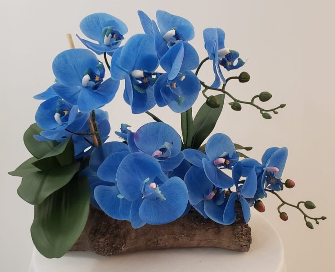 Artificial Orchids Centerpiece in Resin Pot Simulating a Branch of a ...