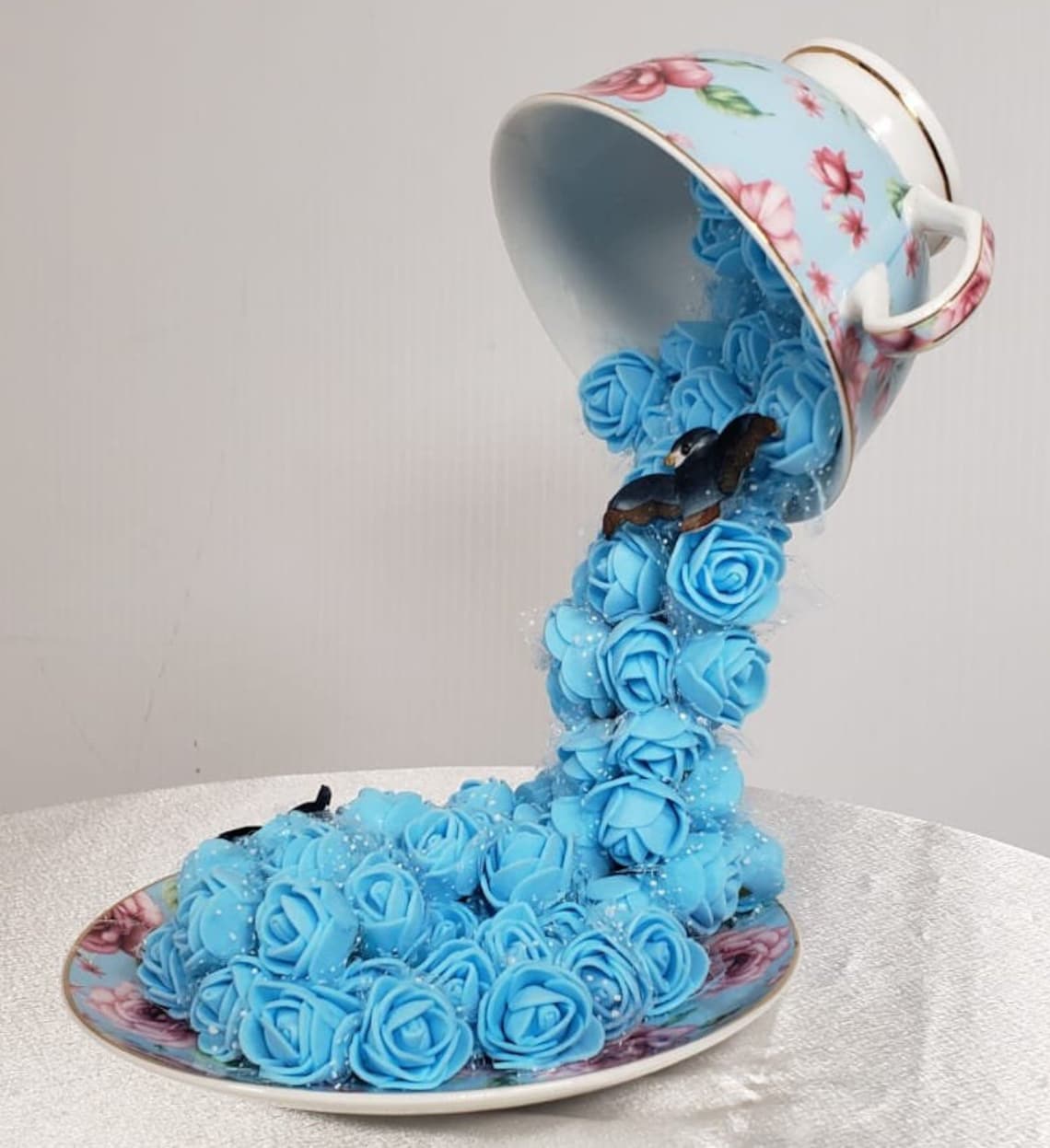 Floating Teacup Waterfall Pouring Foam Flowers Gift Home Décor Tea ...