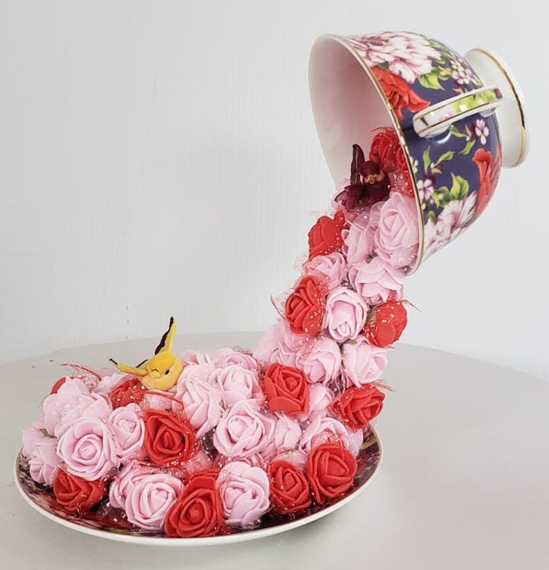 Floating Teacup Waterfall Pouring Foam Flowers Gift Home Décor Tea ...