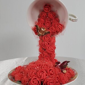 Floating Teacup Waterfall Pouring Foam Flowers Gift Home Décor Tea ...
