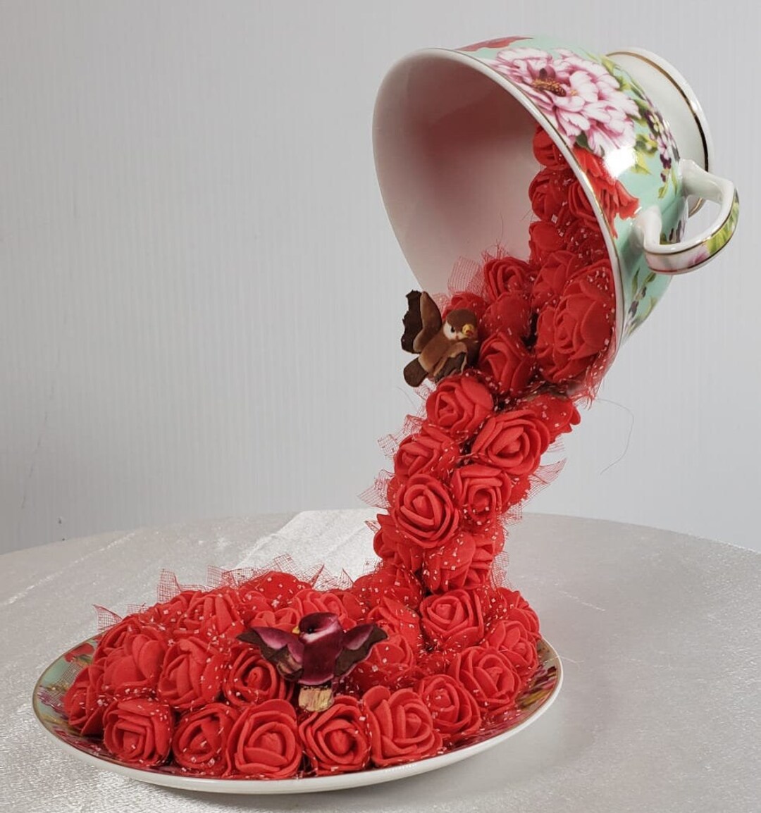 Floating Teacup Waterfall Pouring Foam Flowers Gift Home Décor Tea ...