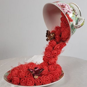 Floating Teacup Waterfall Pouring Foam Flowers Gift Home Décor Tea ...