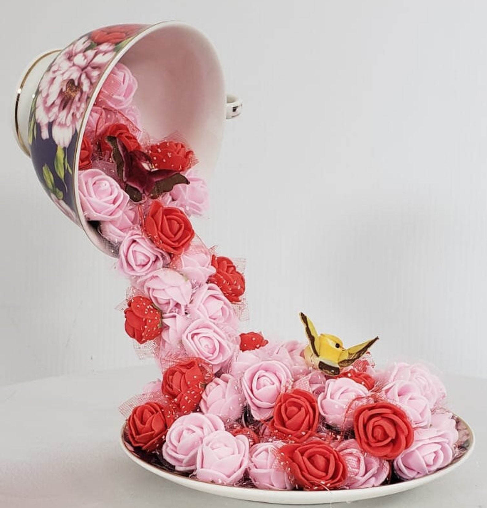 Floating Teacup Waterfall Pouring Foam Flowers Gift Home Décor Tea ...