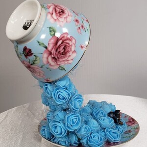 Floating Teacup Waterfall Pouring Foam Flowers Gift Home Décor Tea ...