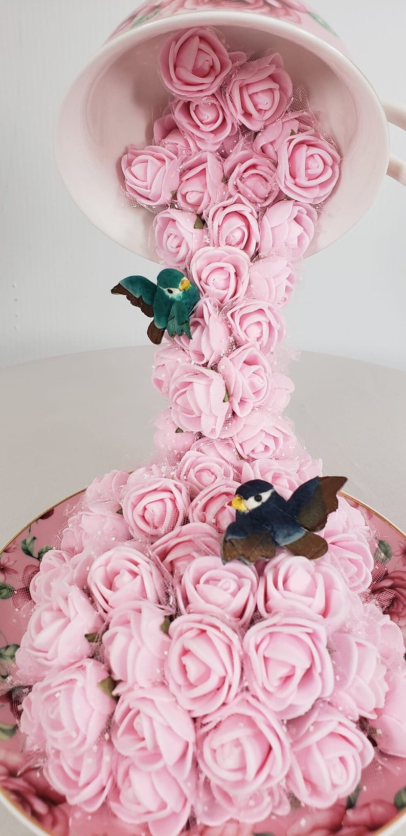 Floating Teacup Waterfall Pouring Foam Flowers Gift Home Décor Tea ...