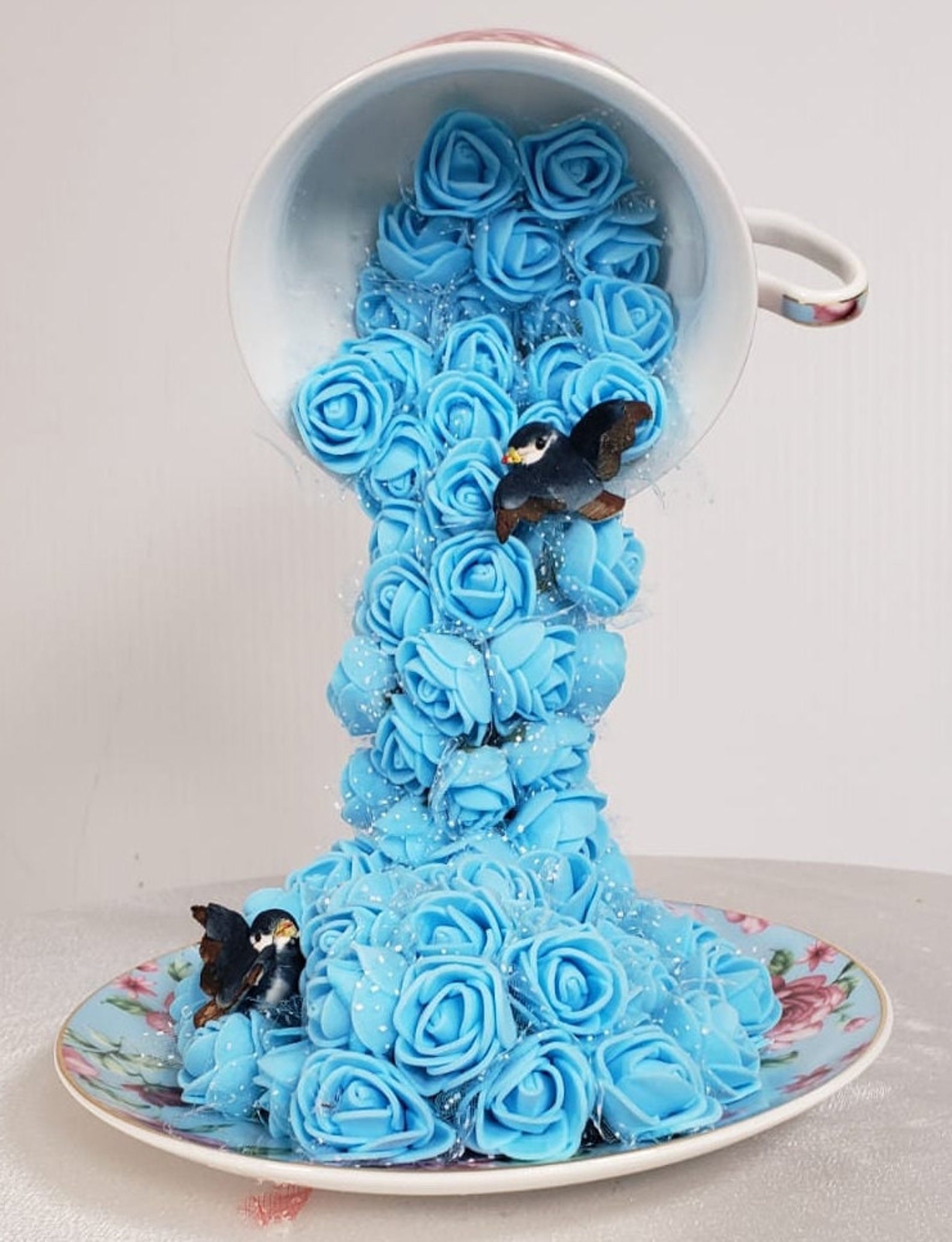 Floating Teacup Waterfall Pouring Foam Flowers Gift Home Décor Tea ...