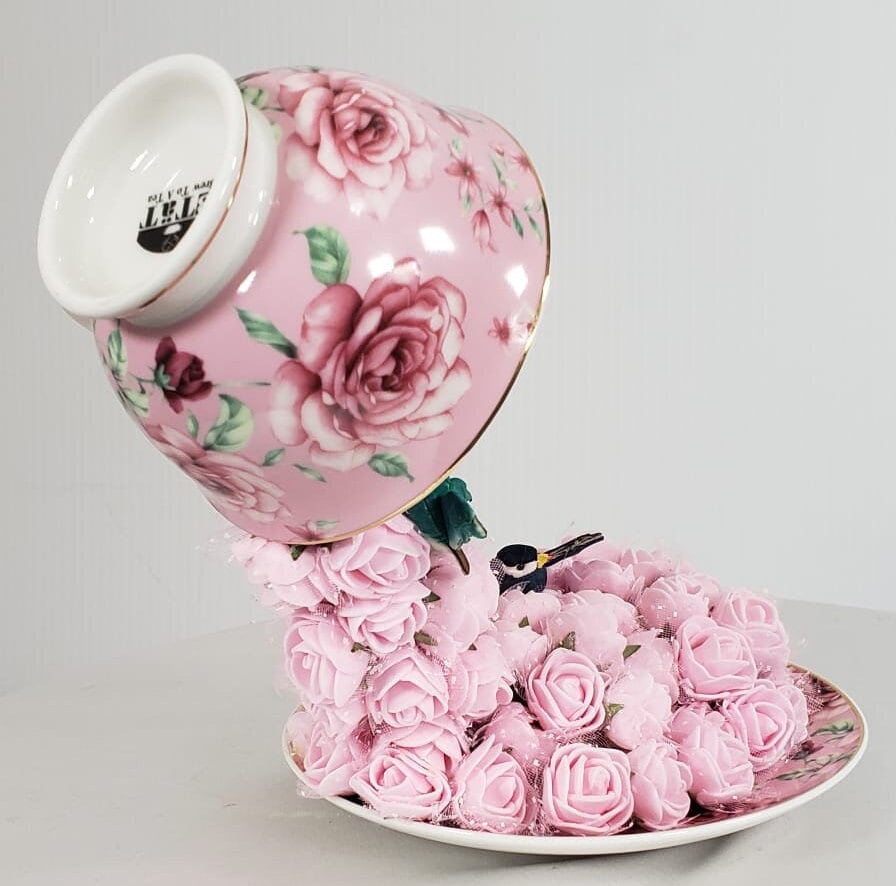 Floating Teacup Waterfall Pouring Foam Flowers Gift Home Décor Tea ...
