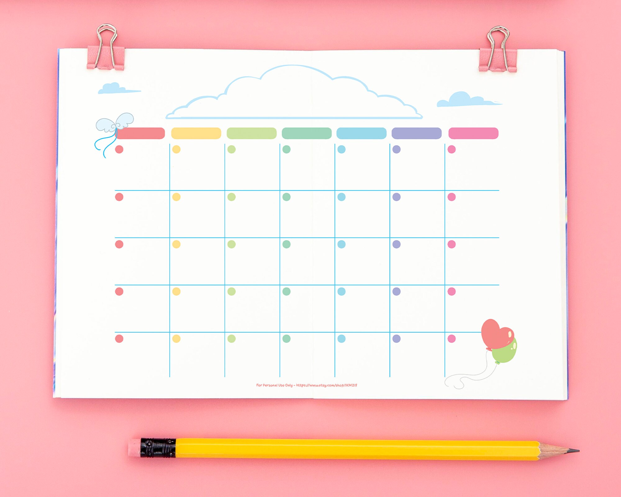 Rainbow Sky Open Printable Calendar / Weekly Calendar / Wall - Etsy