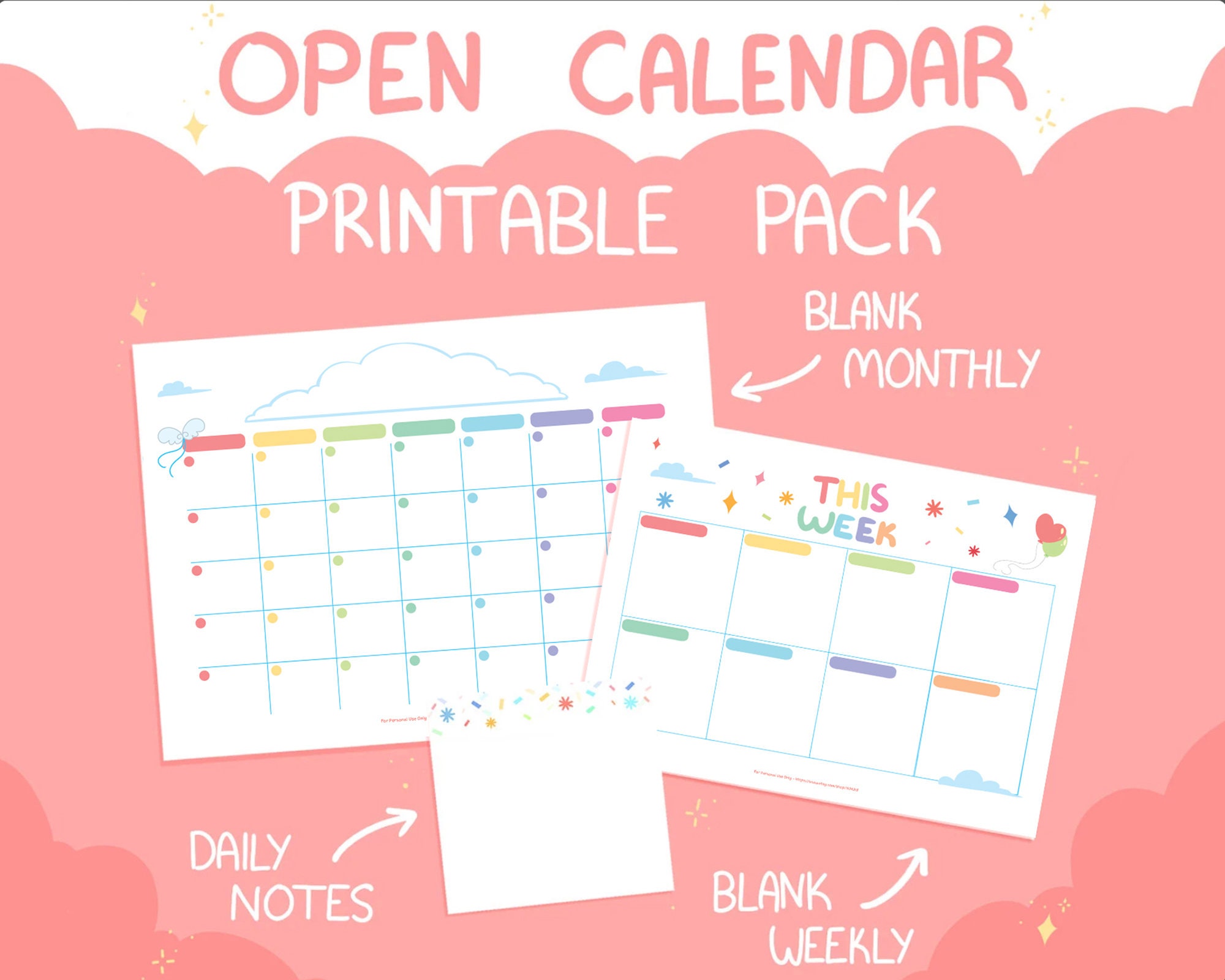 Rainbow Sky Open Printable Calendar / Weekly Calendar / Wall - Etsy