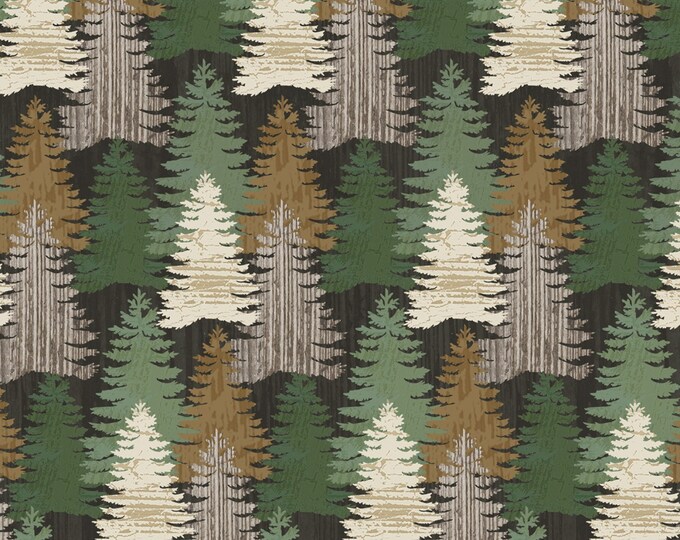 Twilight Lake Green Stacked Trees Fabric Designed by Andrea Tachiera ...