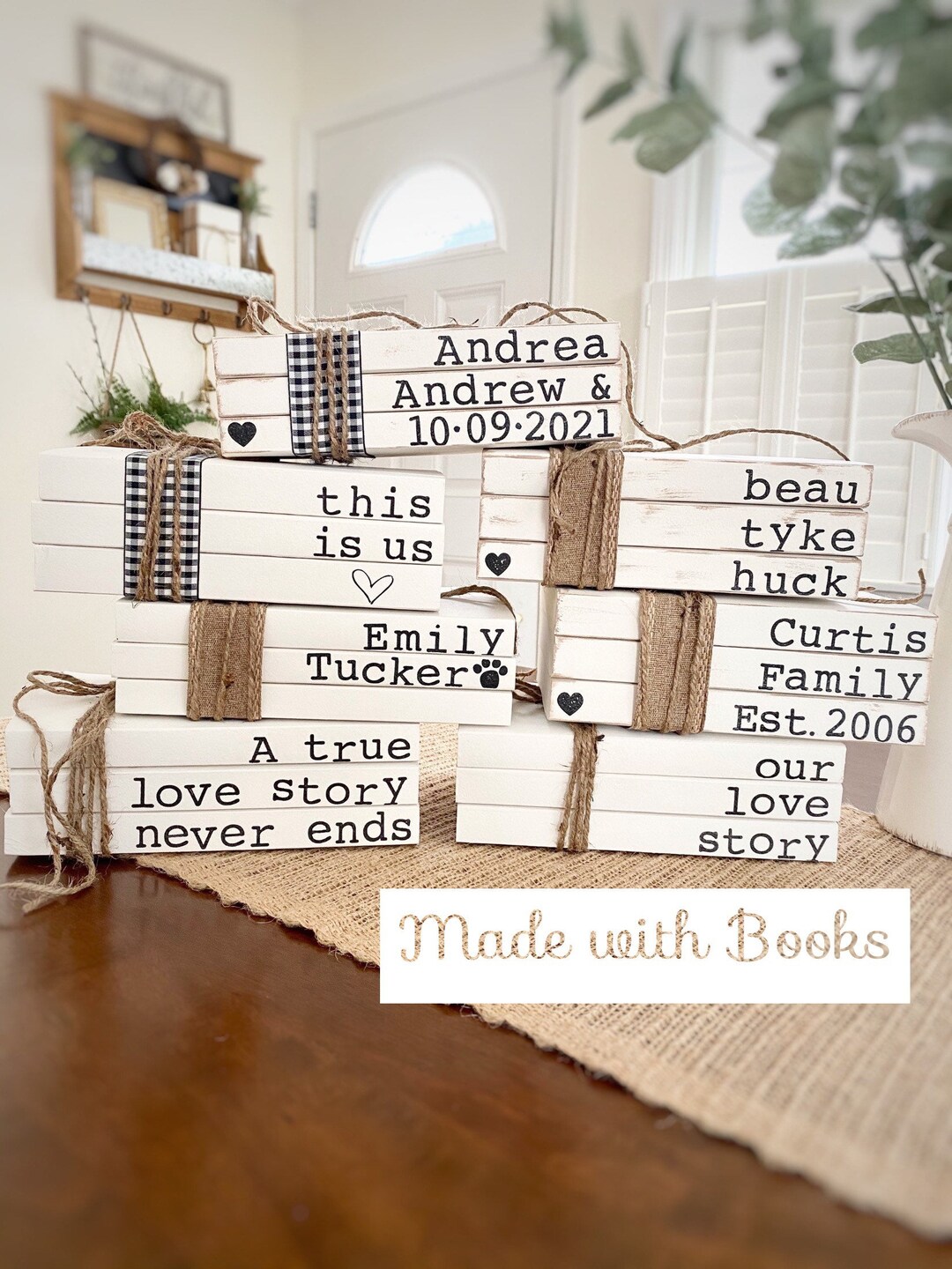 Decorative Book, Painted Book, Stamped Books, Bookshelf Art, Book Stack ...