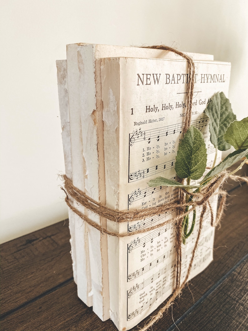 Vintage Hymn Book Stack: Rustic Bookshelf Decor, Hymn on Top Page of ...
