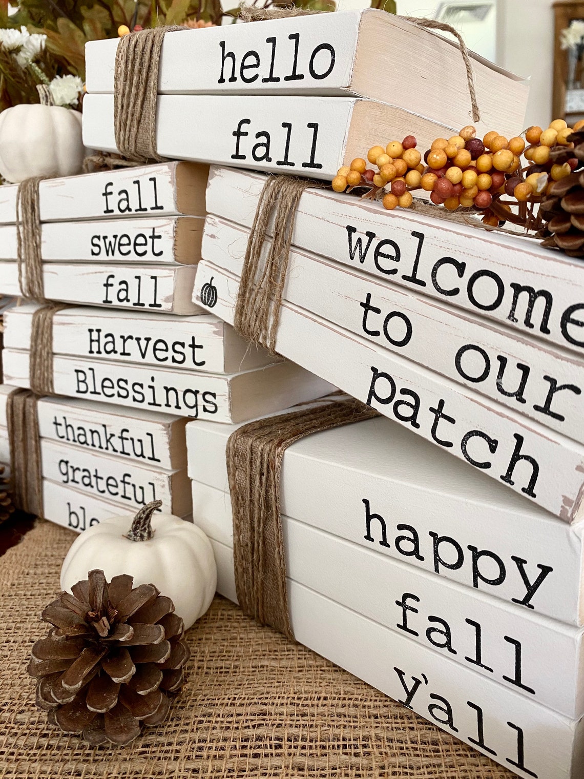 Fall Decor/book Stack/book Bundle/stamped Books/farmhouse Books/painted ...