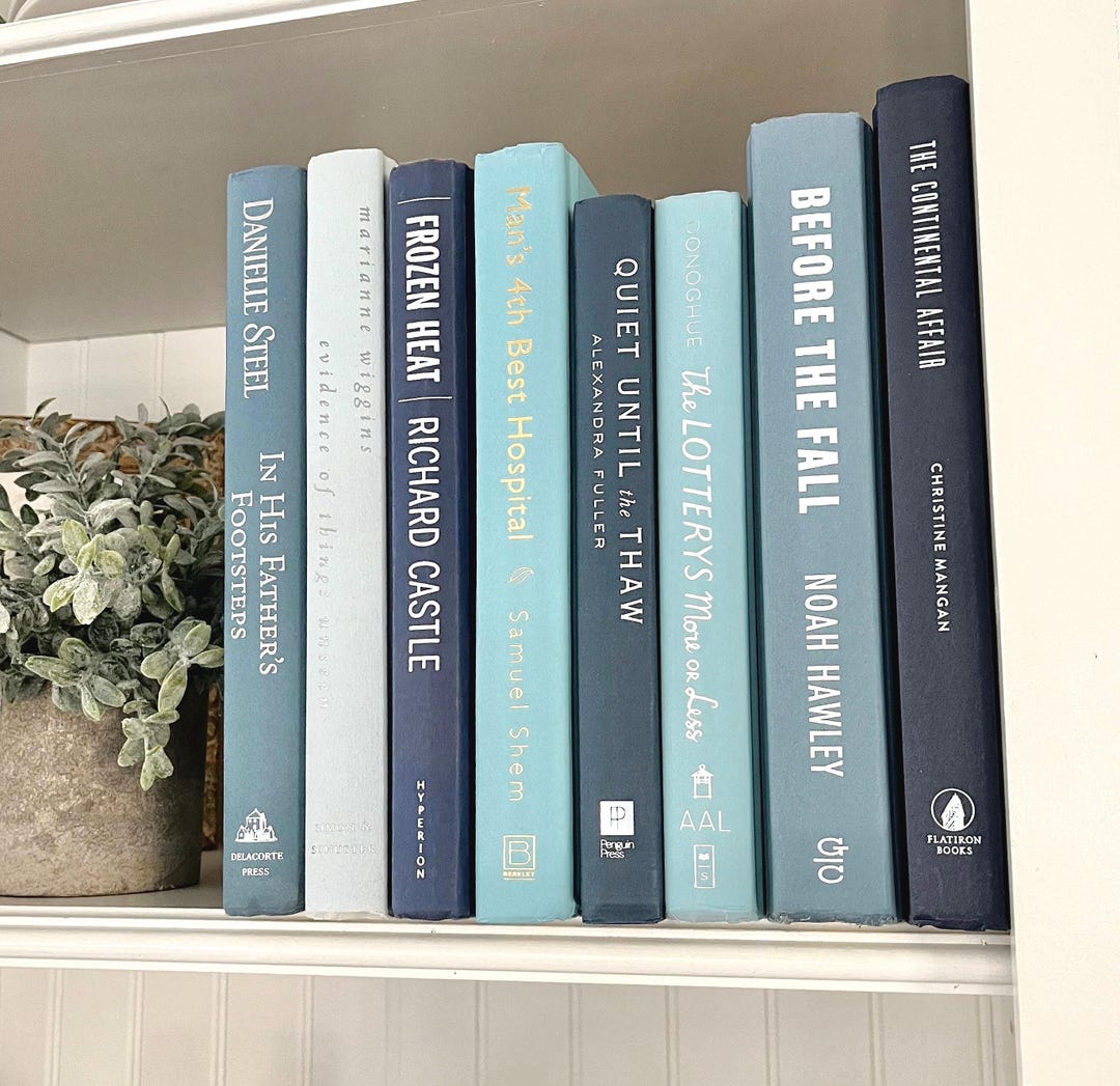 Blue Decorative Book Set, Coastal Bookshelf Decor, Shades of Blue Books ...